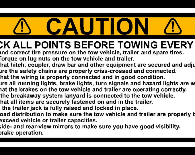 Reflective Trailer Safety Towing Checklist Caution Decal, Sticker ...