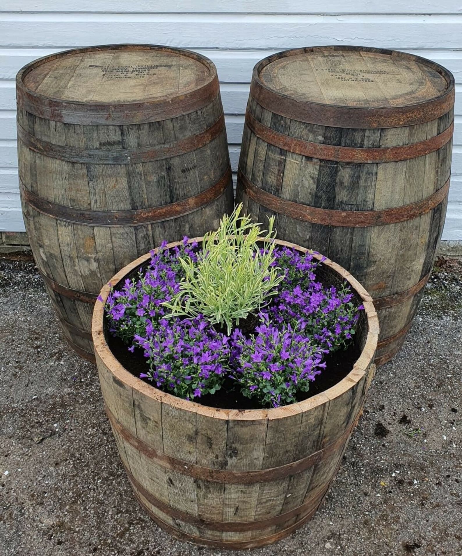 Large 50cm Tall Oak HALF BARREL Tree Shrub Bush Flower Garden Planter ...