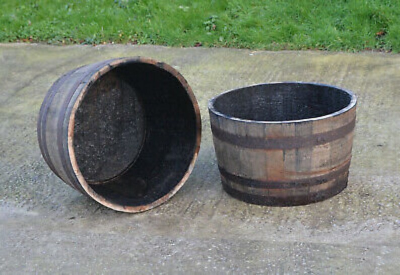 Large Rustic White Oak Barrel Garden Planter - Tree Planter, Vegetable ...