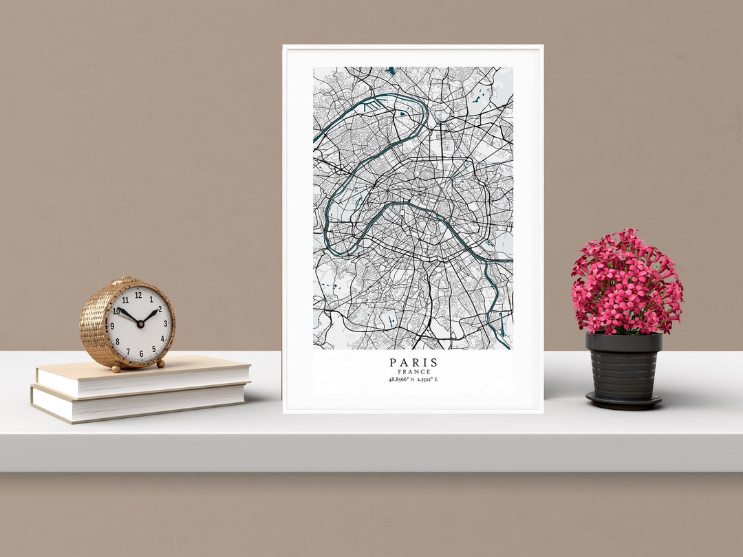 Paris City Map Map of Paris Art Print Street Names Travel Gift Poster ...
