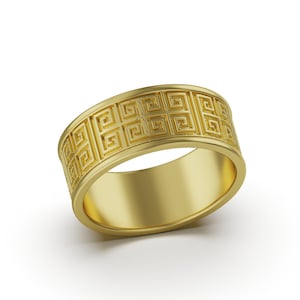 Solid Gold Greek Decor Ring, Greek Pattern Engagement Ring, 18K White ...