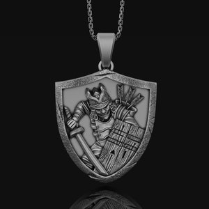 Samurai Necklace, Sterling Shield, Masked Warrior, Katana Pendant ...