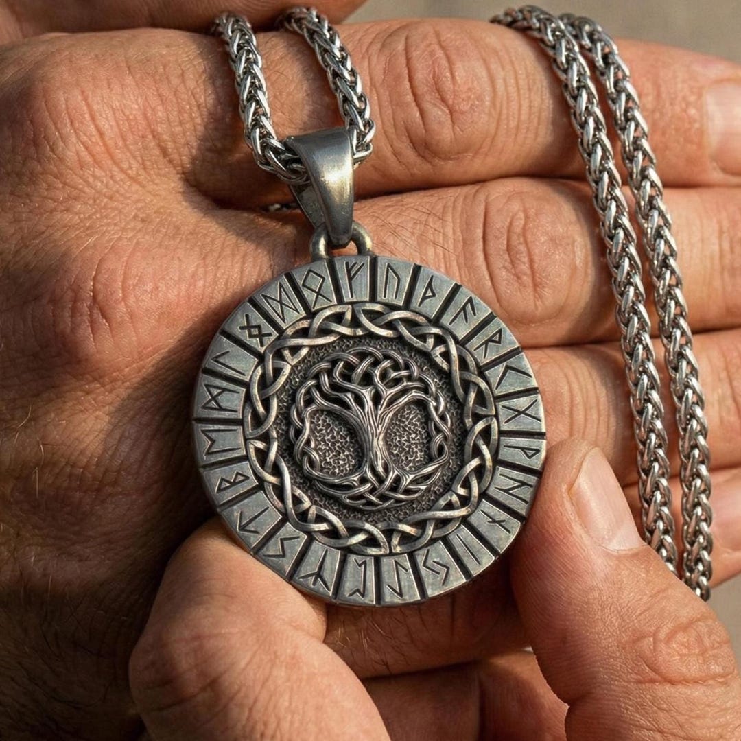 Sterling Silver Yggdrasil Pendant, Norse Tree of Life, Runic Amulet - Etsy