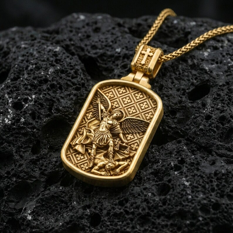 Sterling Silver Archangel Michael Dogtag Pendant, Religious Mens Gift ...