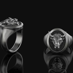 Bull Signet Buffalo Ring Animal Jewelry Mens Accessory Husband | Etsy