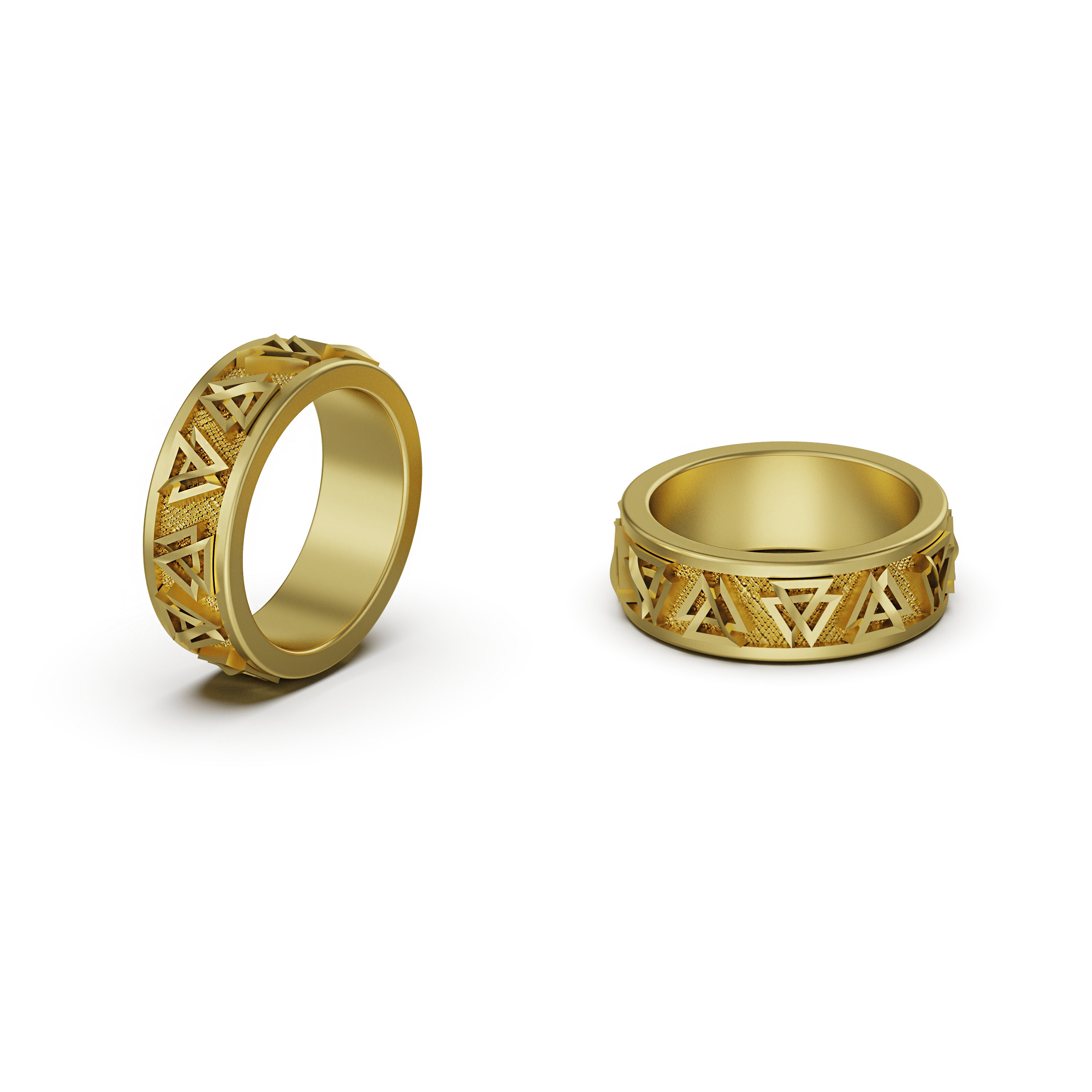 Gold Valknut Ring, Gold Viking Wedding Band, Gold Triangle Ring, Viking ...