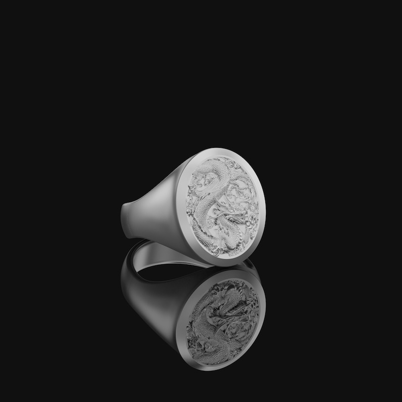 Chinese Dragon Silver Pinky Signet Ring for Men Fantasy Ring - Etsy