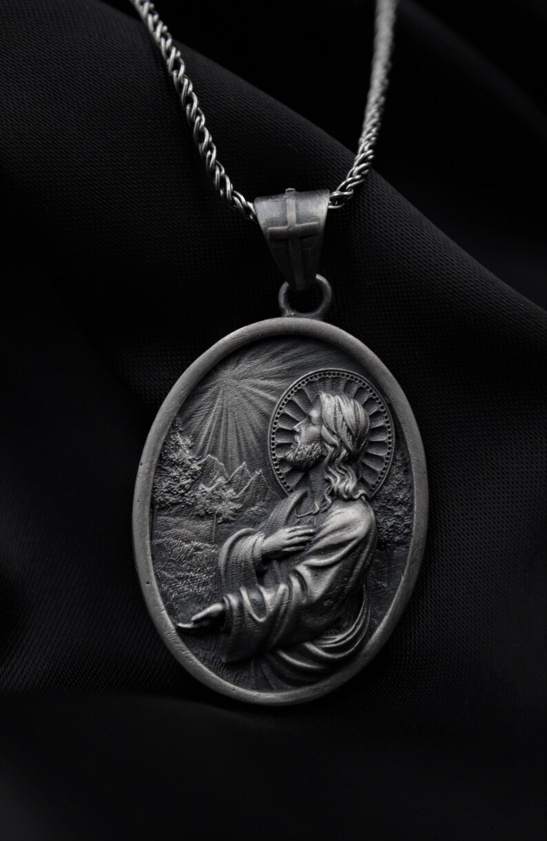 Silver Jesus Christ Prayer Necklace Christian Gift Catholic Accessory ...