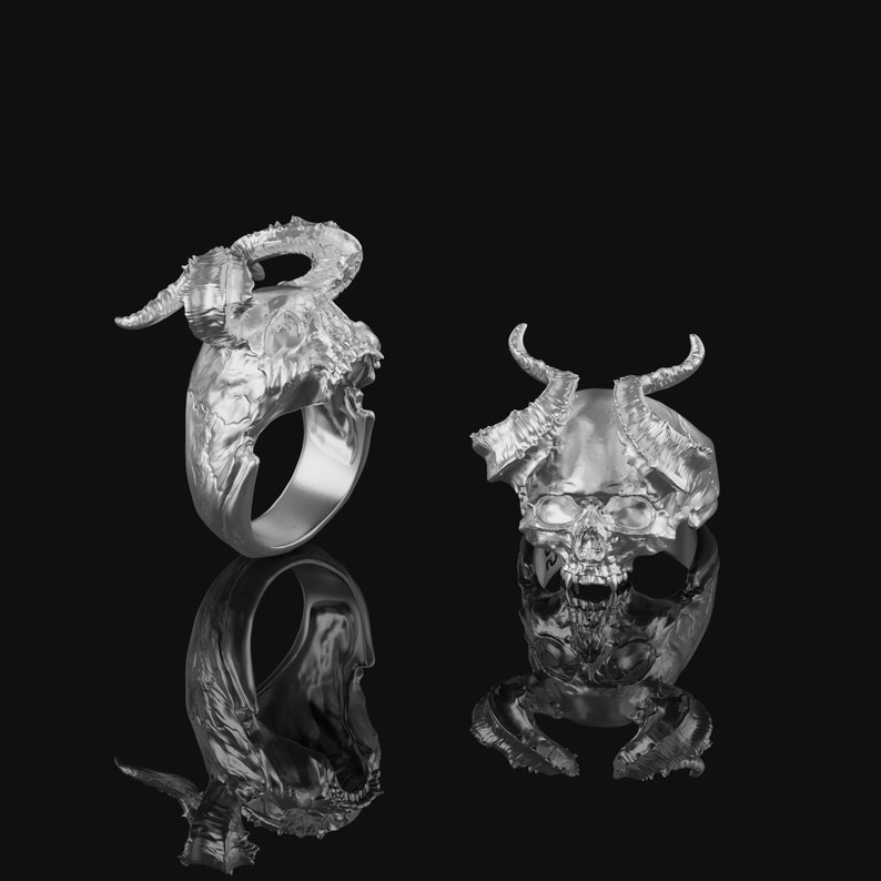 Demon Skull Ring With Horns, Devil Ring, Sterling Silver, Extraordinary ...