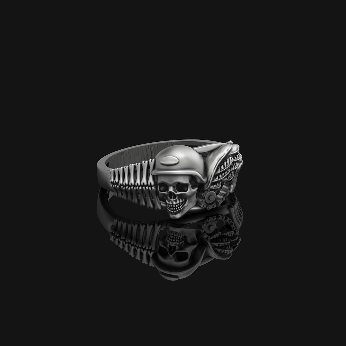 Silver Gothic Biker Skull Ring - Edgy Men's Jewelry, Unique Motorcycle ...