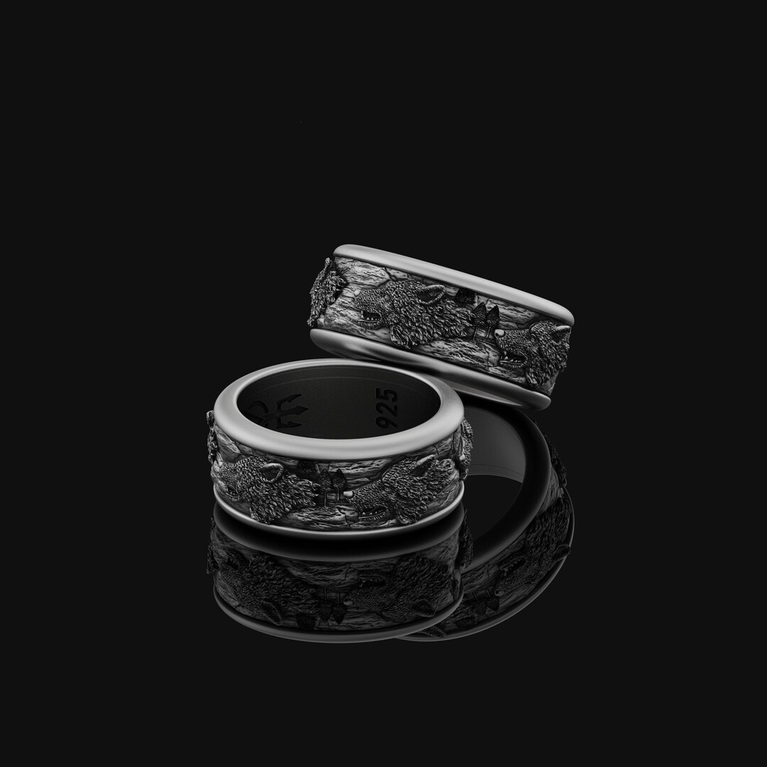Spinning Wolf/wolfpack Wedding Band Ring, Rotating Design, Engravable ...
