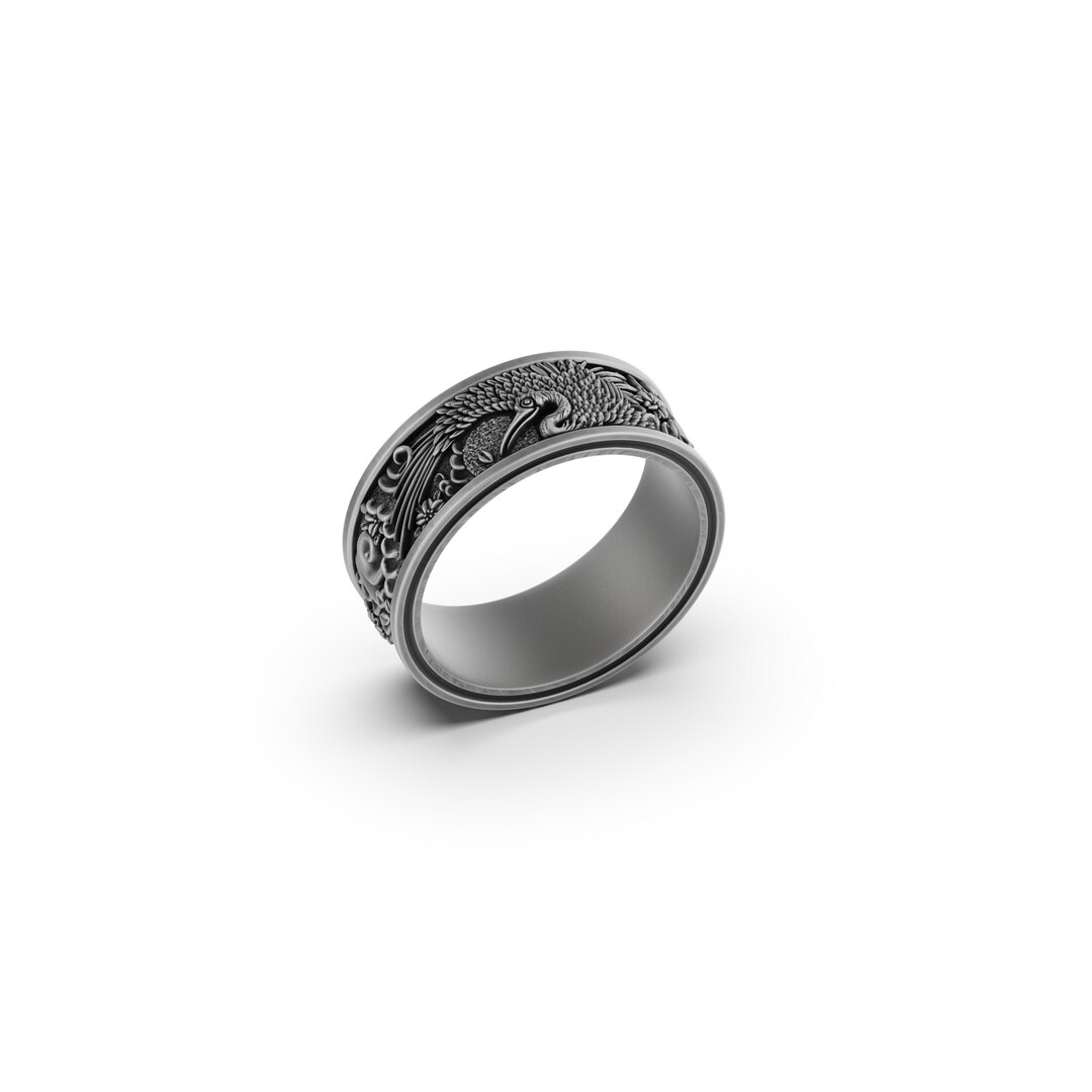 Women's Silver Egret Wedding Ring, Heron Jewelry, Egret Band Ring ...