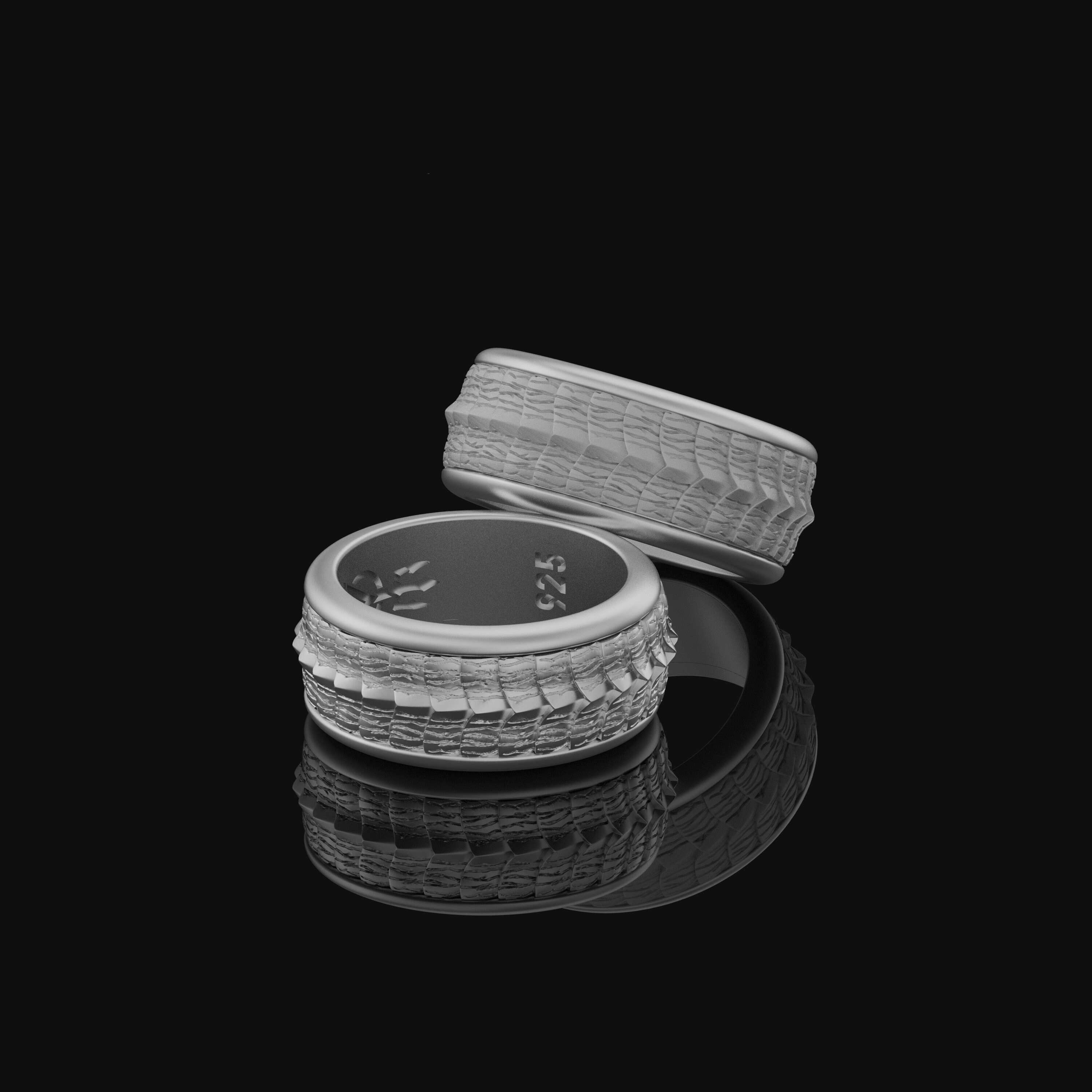 Silver Rotating Lizard Scale Pattern Band Ring - Exotic Reptile ...