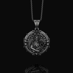 Silver Saint Raphael Pendant Archangel Raphael Necklace, Healing Angel ...