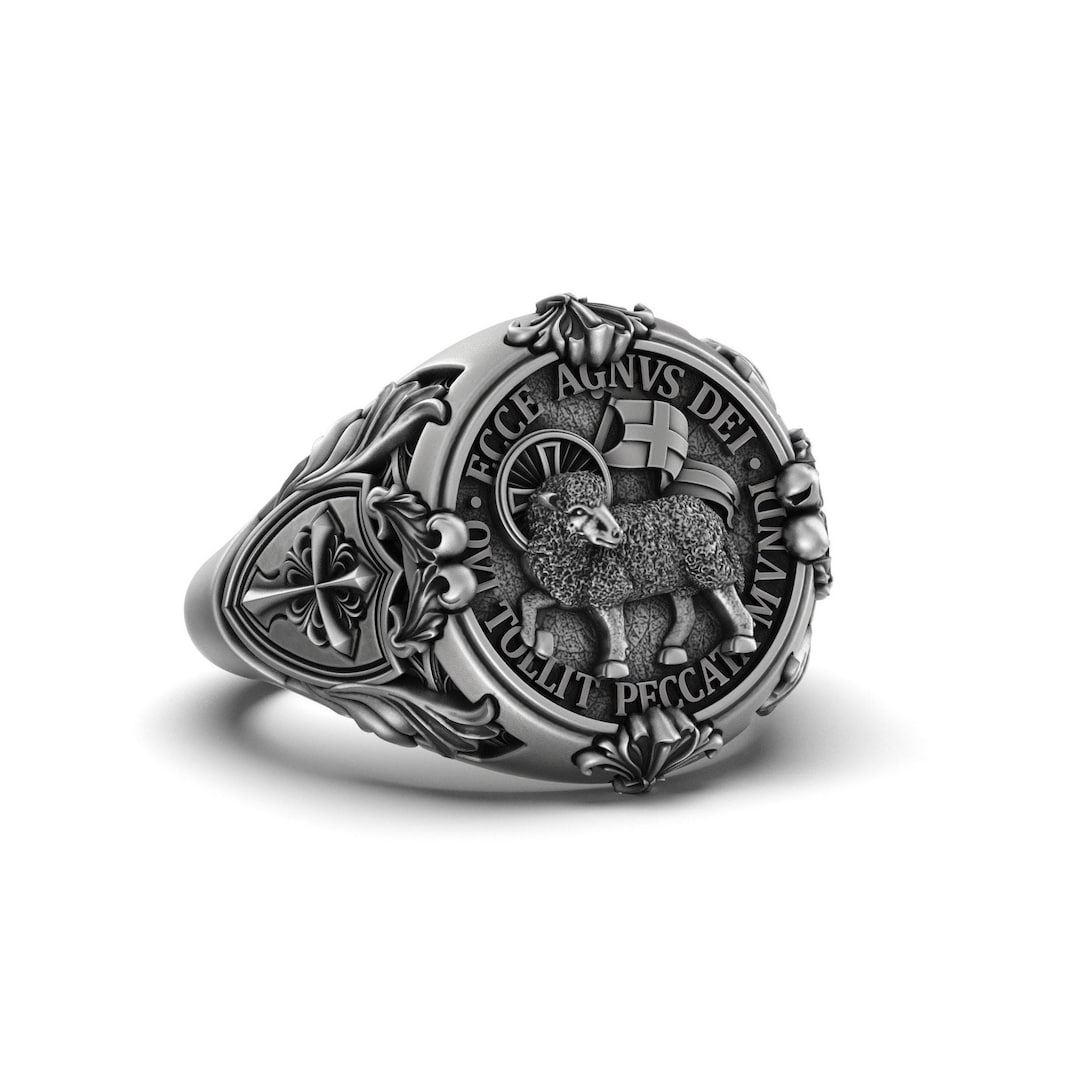 Silver 'ecce Agnus Dei' Ring - Lamb of God Jewelry, Biblical Ring ...