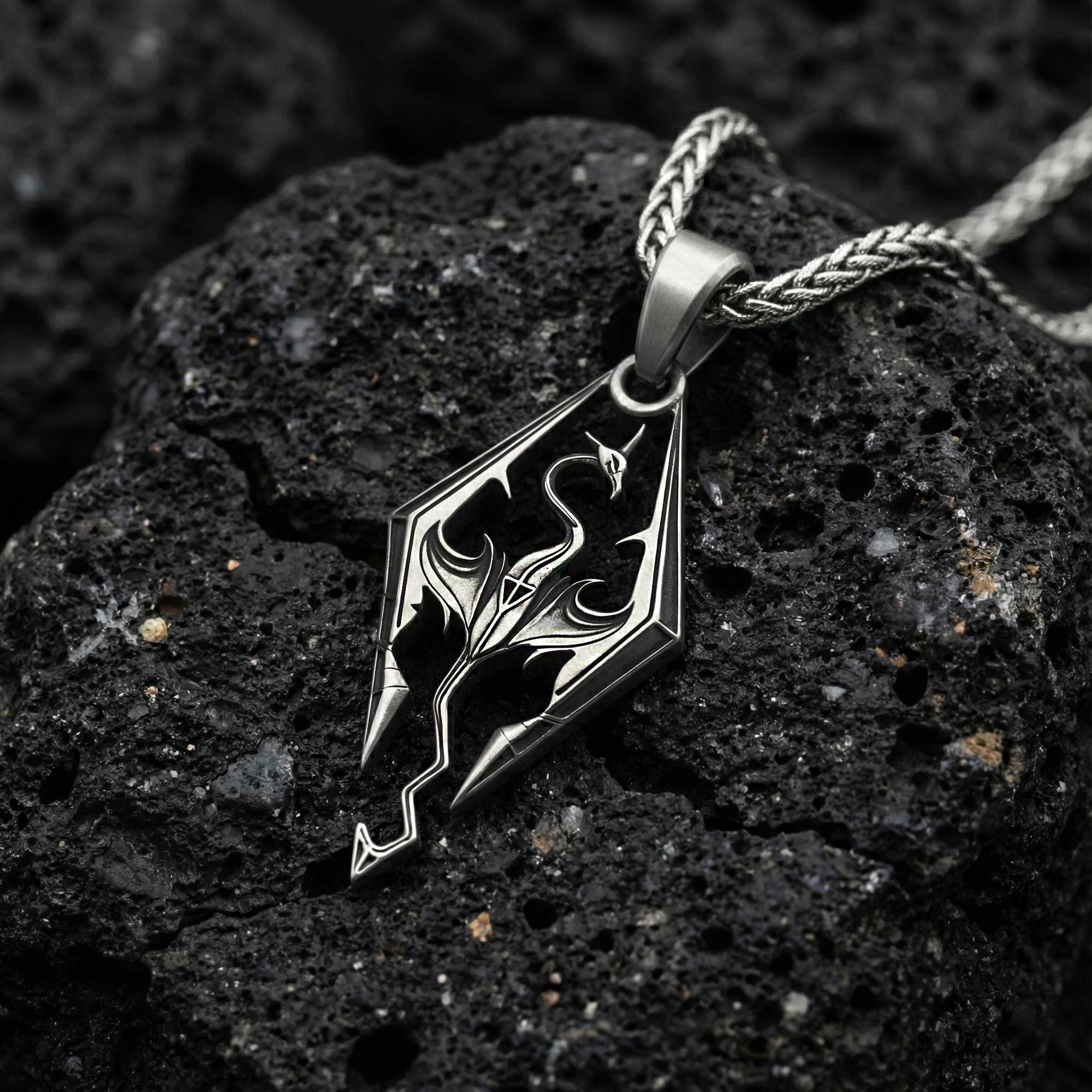 Silver Skyrim Dragon Pendant, the Elder Scrolls, Videogame Jewelry ...