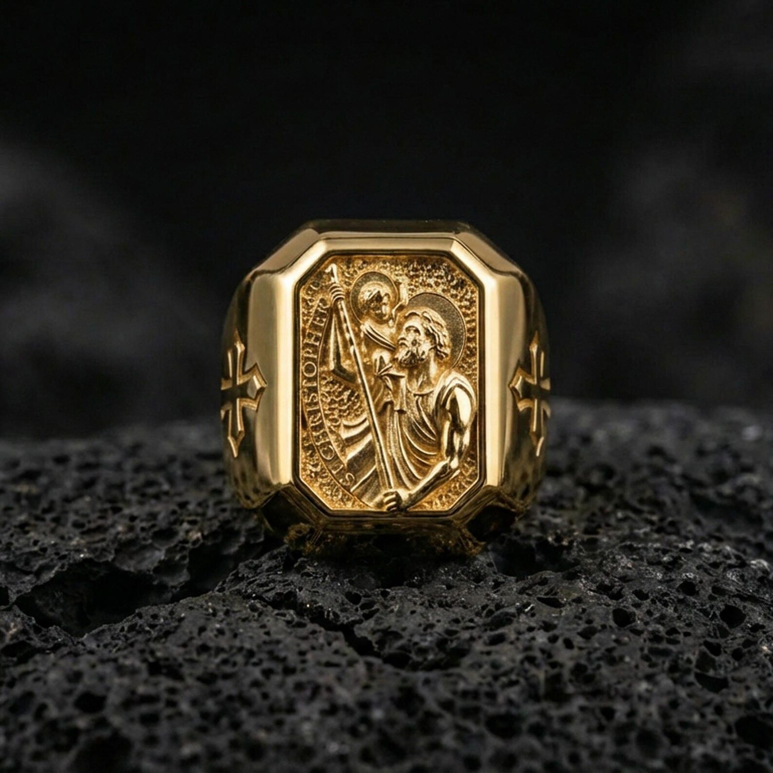 St Christopher Ring, 925 Sterling Silver Signet, Catholic Gift - Etsy