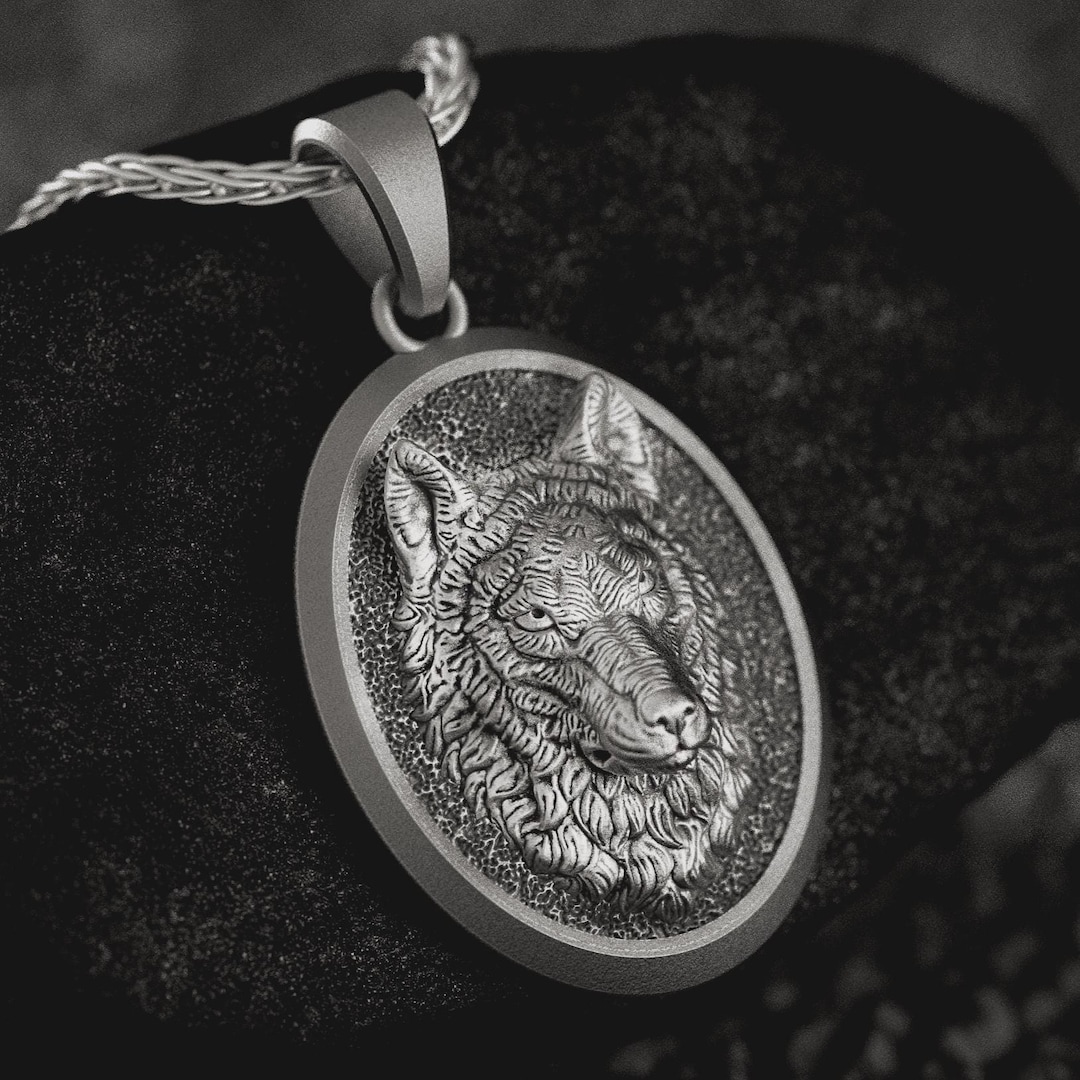 Oxidized Sterling Silver Wolf Pendant Necklace - Personalized Mens ...
