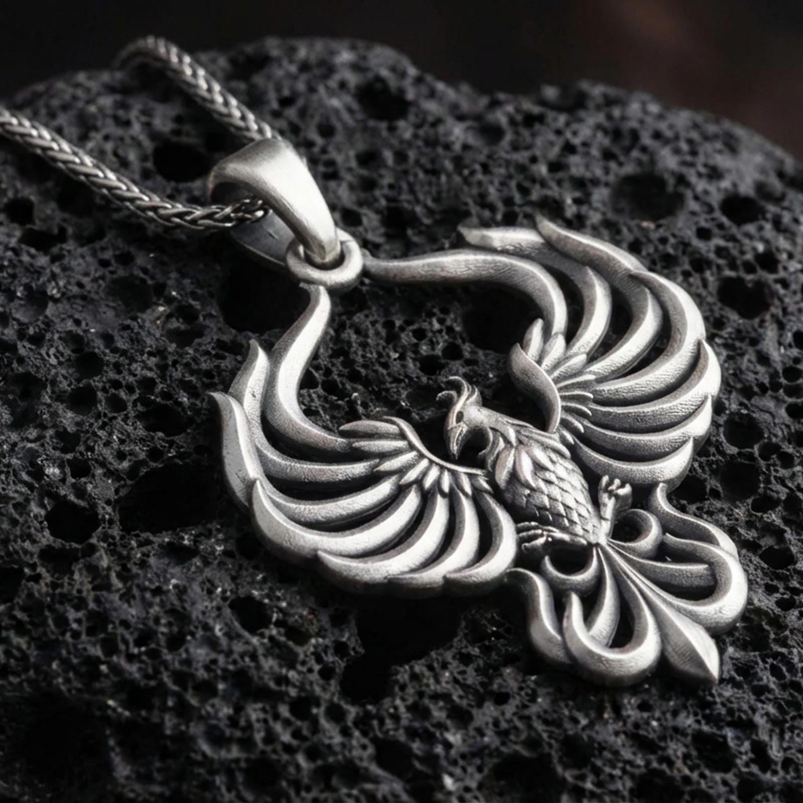 Phoenix Necklace, Sterling Silver, Mythical Bird, Unisex Rebirth Symbol ...