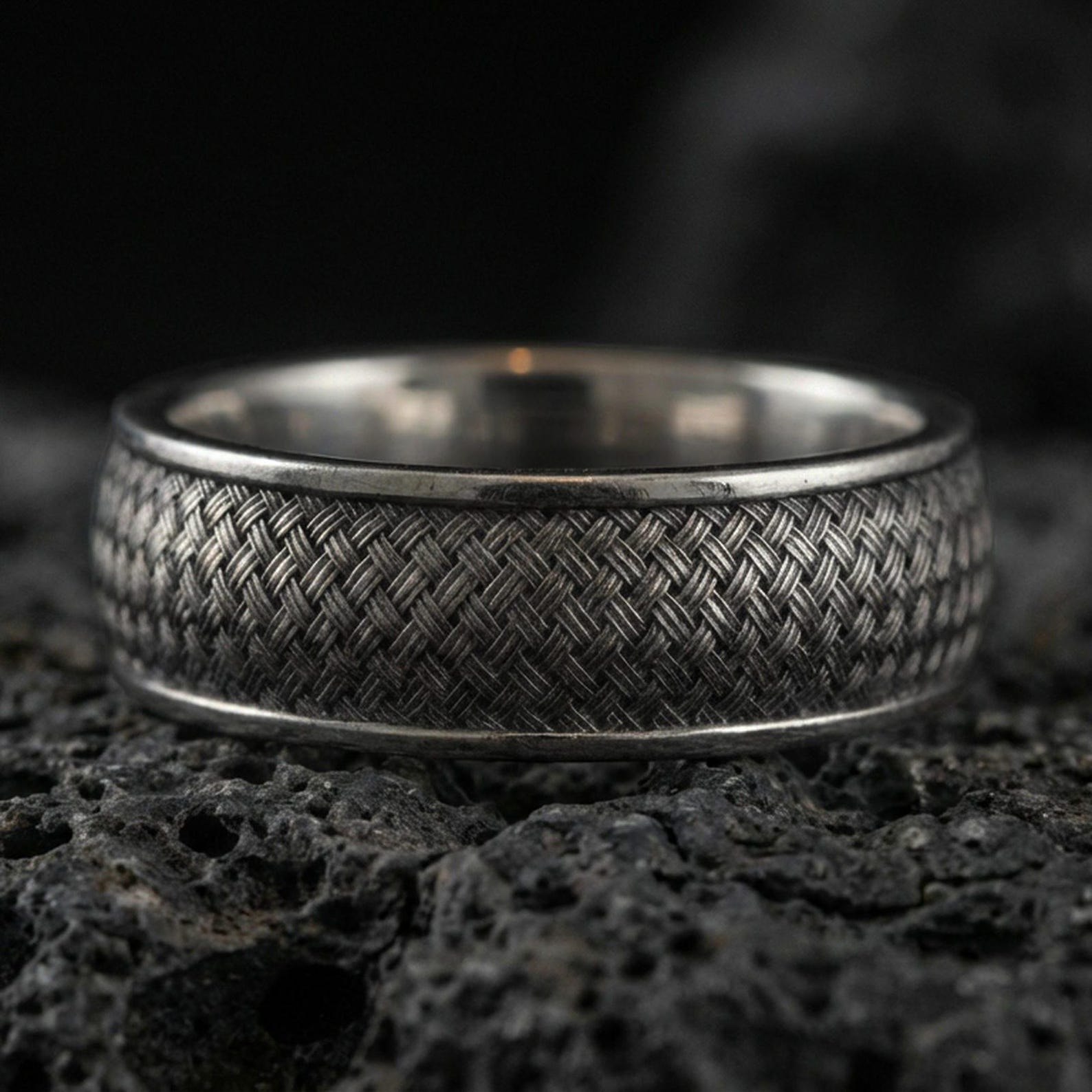 Braided Sterling Silver Band Ring – Woven Texture Wedding Ring - Etsy