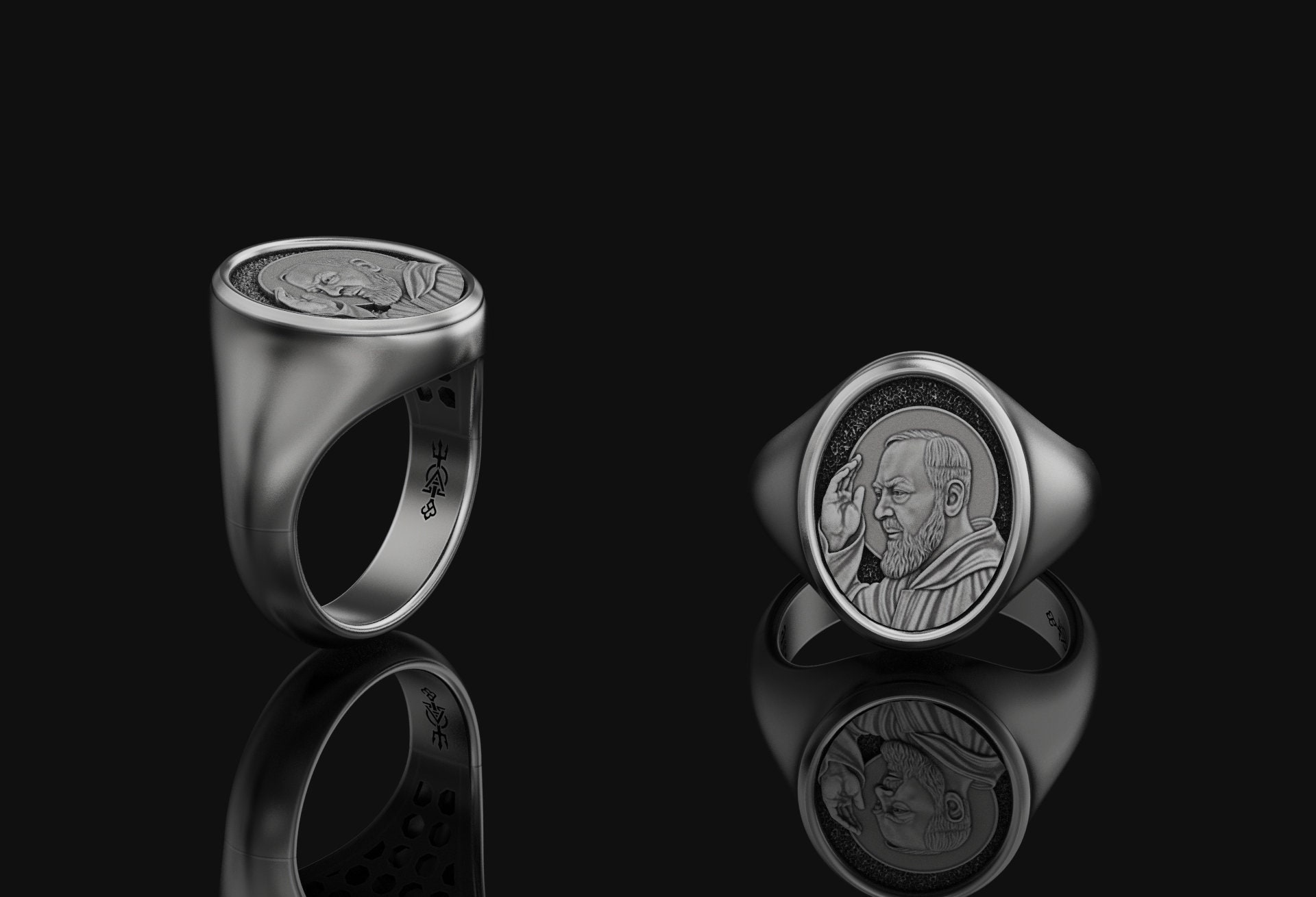 925 Silver Padre Pio Ring Catholic Gift Religious Accessory Men's ...