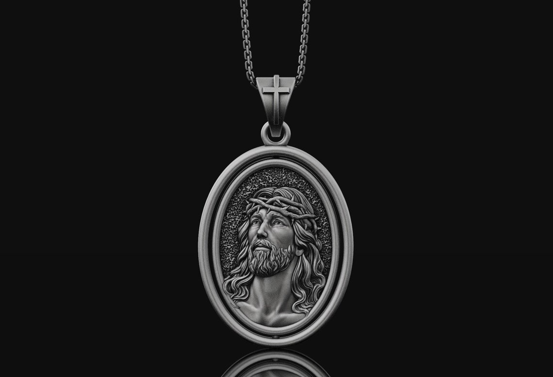 Silver Jesus Christ Necklace Christian Amulet Religious Medal - Etsy