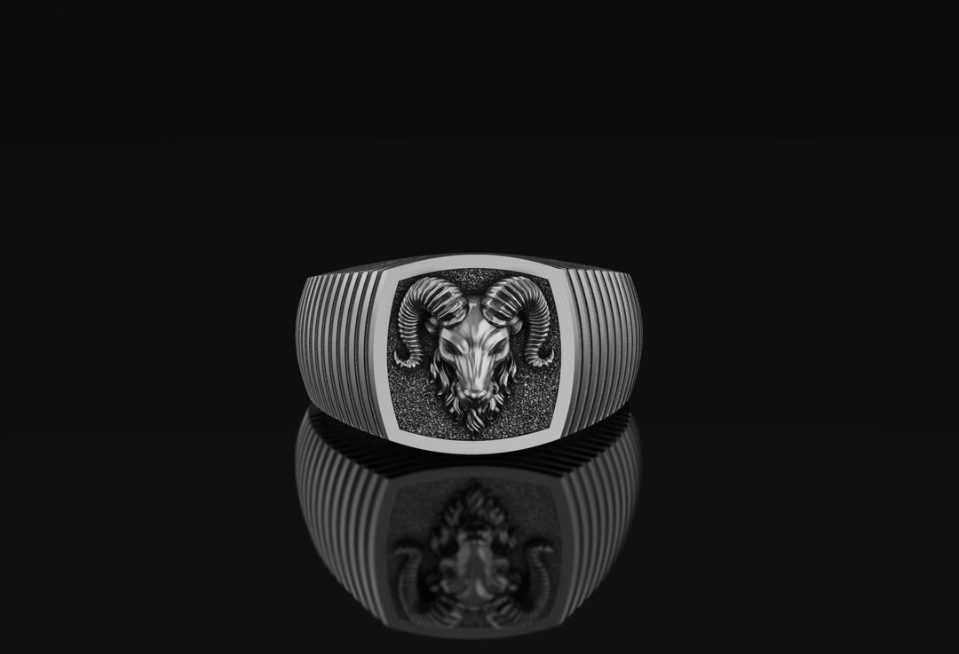 Mens Jewelry Accessory 925 Silver Gold Plated Ram Signet Ring Aries ...