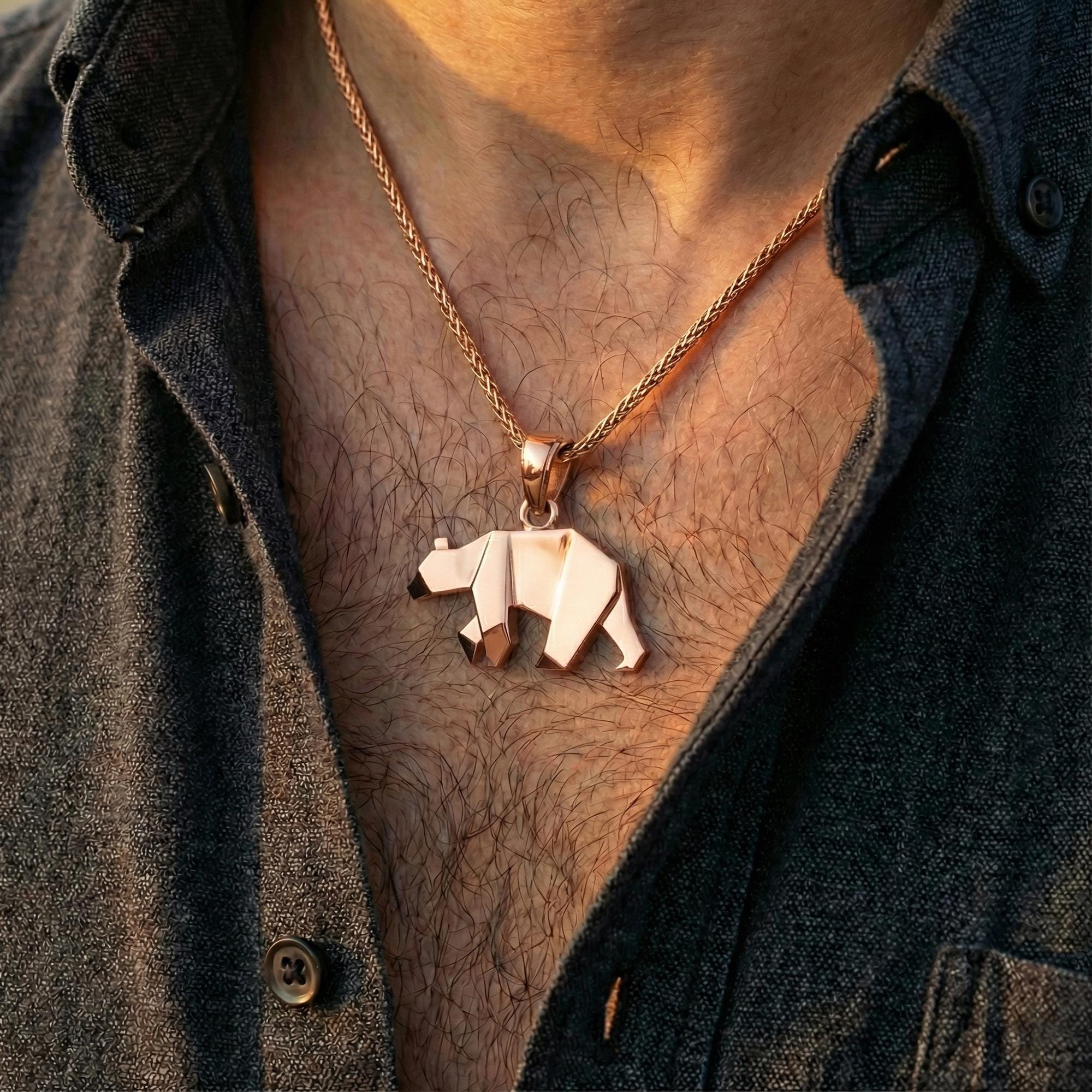 Silver Origami Bear Pendant Charm - Elegant Folded Bear Necklace ...