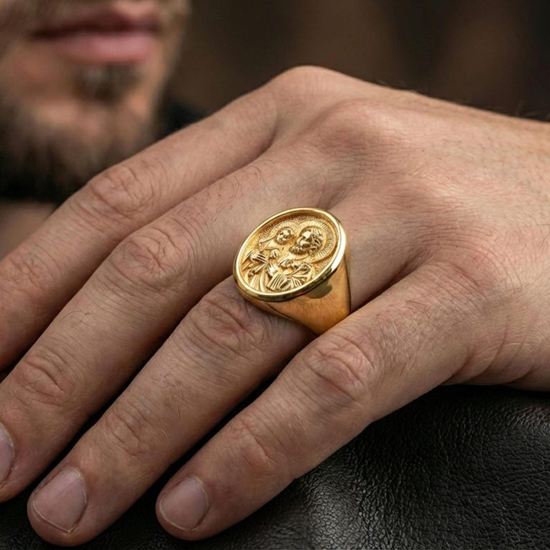 925 Sterling Silver St Joseph Religious Signet Ring, Catholic Jewelry ...