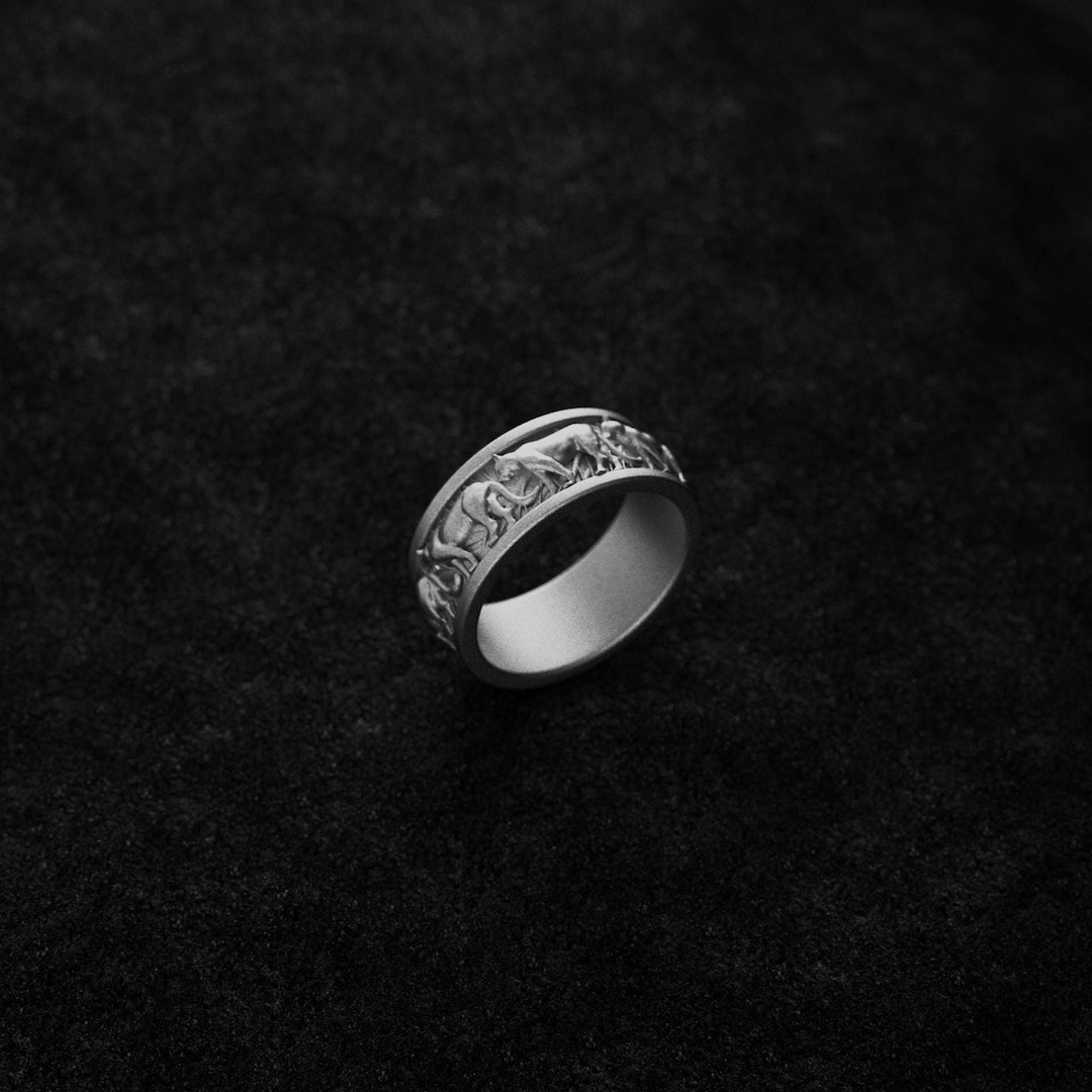 Silver Lion Pack Band Ring - Engravable Lioness Ring, Family Symbol ...