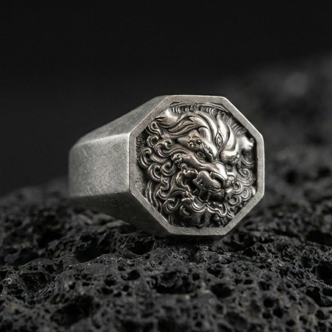 Sterling Silver Foo Dog Signet Ring, Chinese Lion Jewelry - Etsy