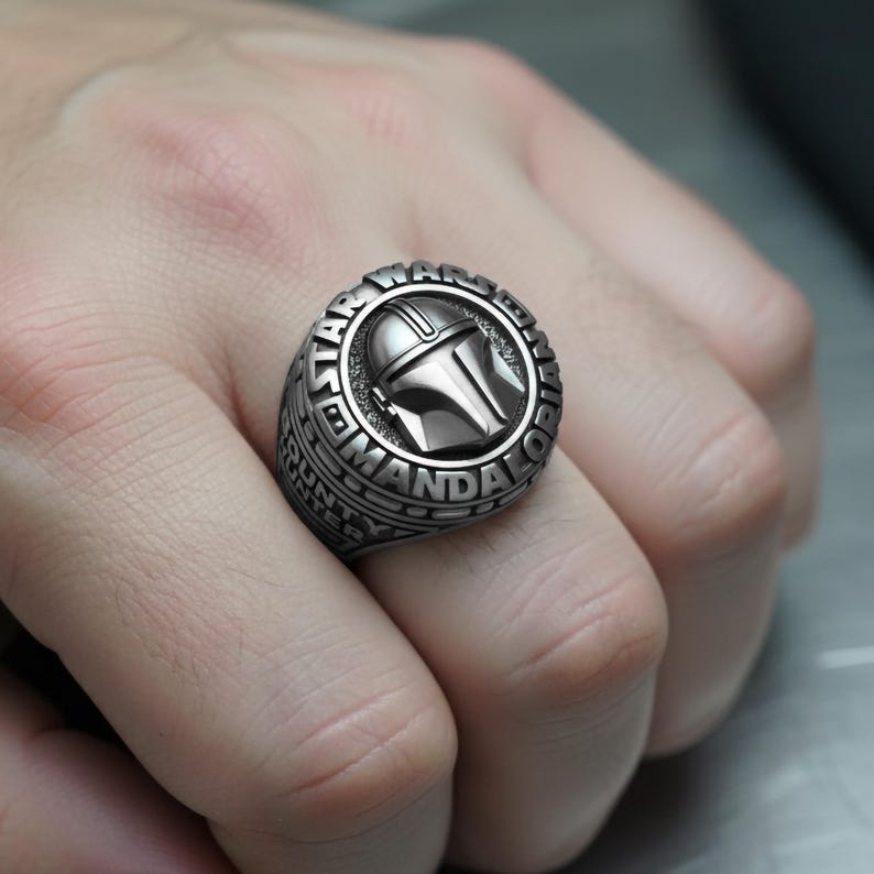 Star Wars Mandalorian Helmet Ring Bounty Hunter Jewelry Bobba Fett ...