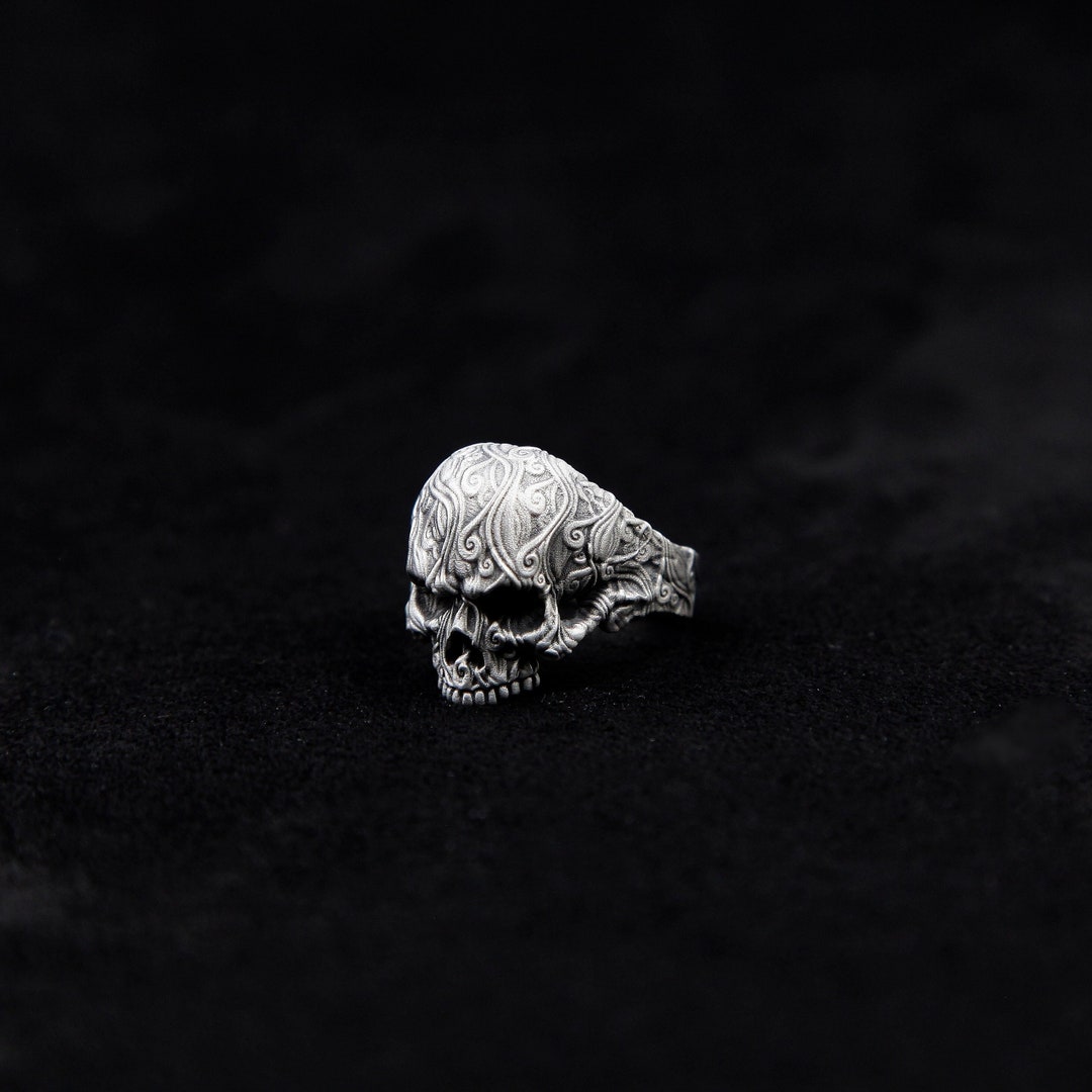 Silver Skull Rings for Mens Signet Skull Ring Unique Gift for Man Biker ...