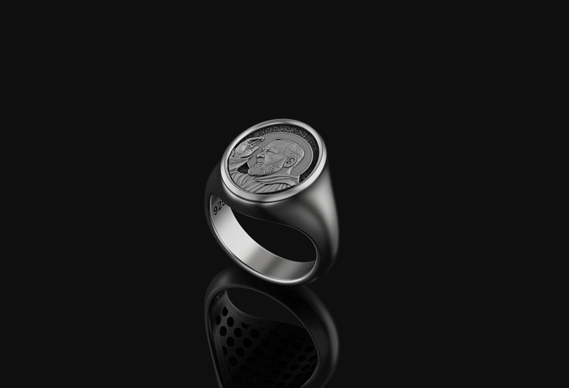 925 Silver Padre Pio Ring Catholic Gift Religious Accessory Men's ...