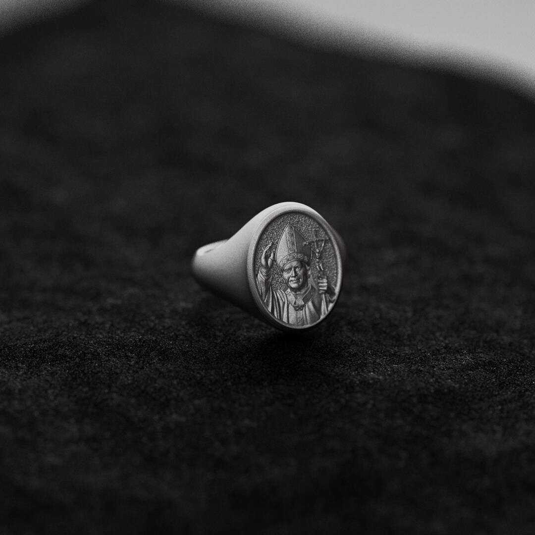 Pope John Paul Silver Signet Ring - Men's Catholic Jewelry, Spiritual ...