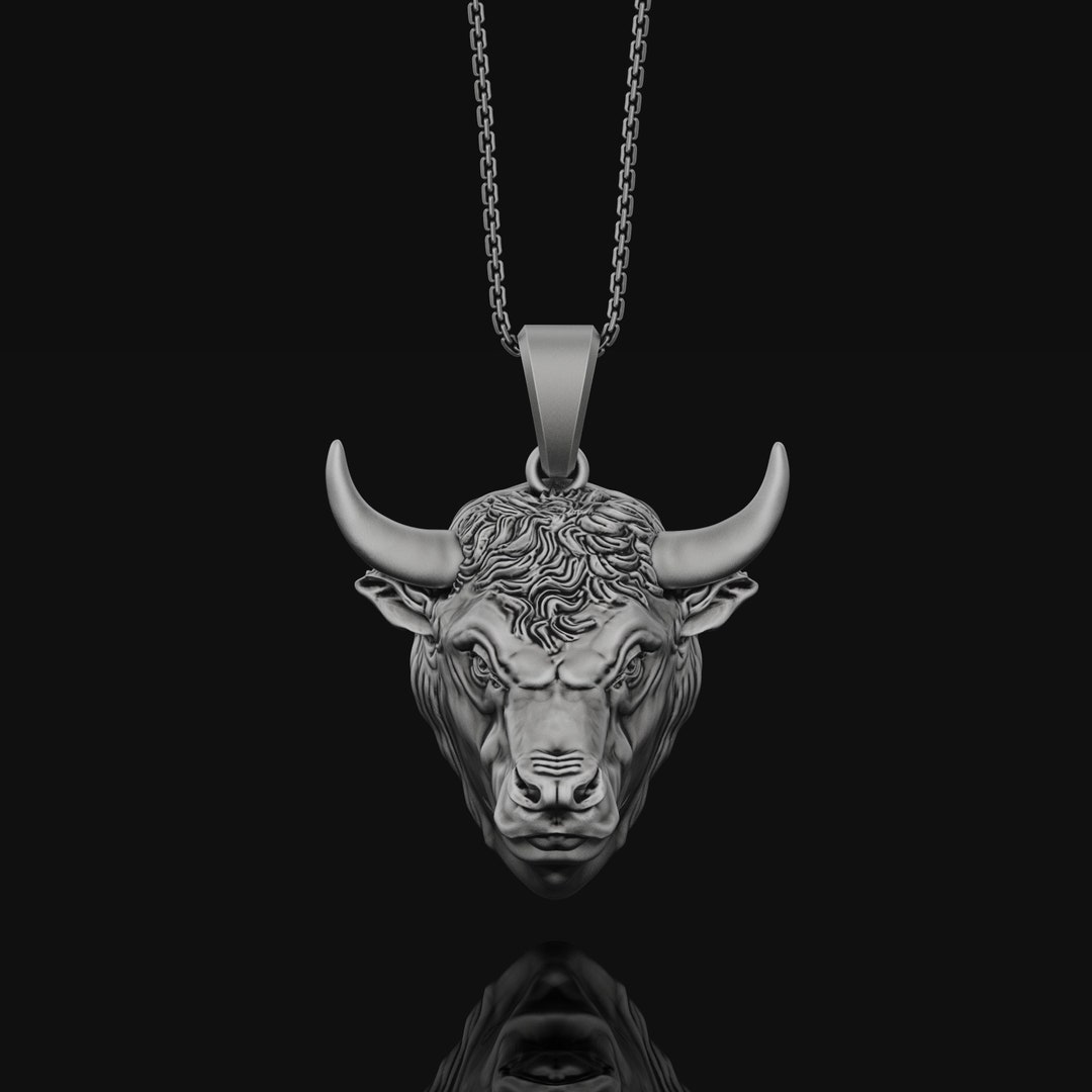 Sterling Silver Bull Head Necklace - 3D Animal Pendant With Oxidized ...