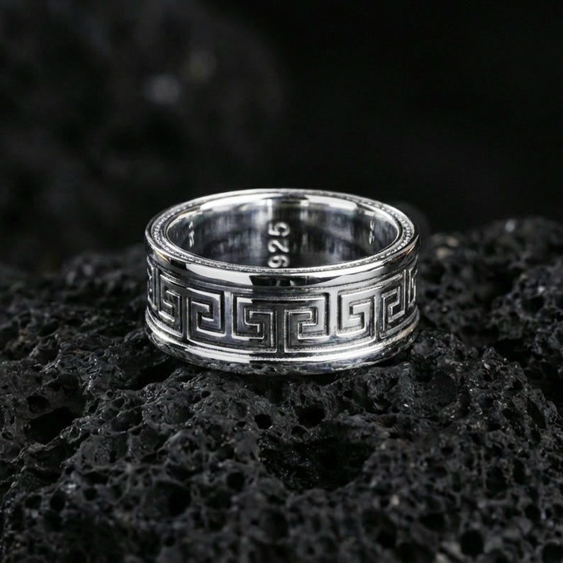 Sterling Silver Greek Key Ring, Hellenic Band - Etsy
