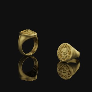 Oni Mens Pinky Signet Ring in Sterling Silver, Japanese Demon Engraved ...