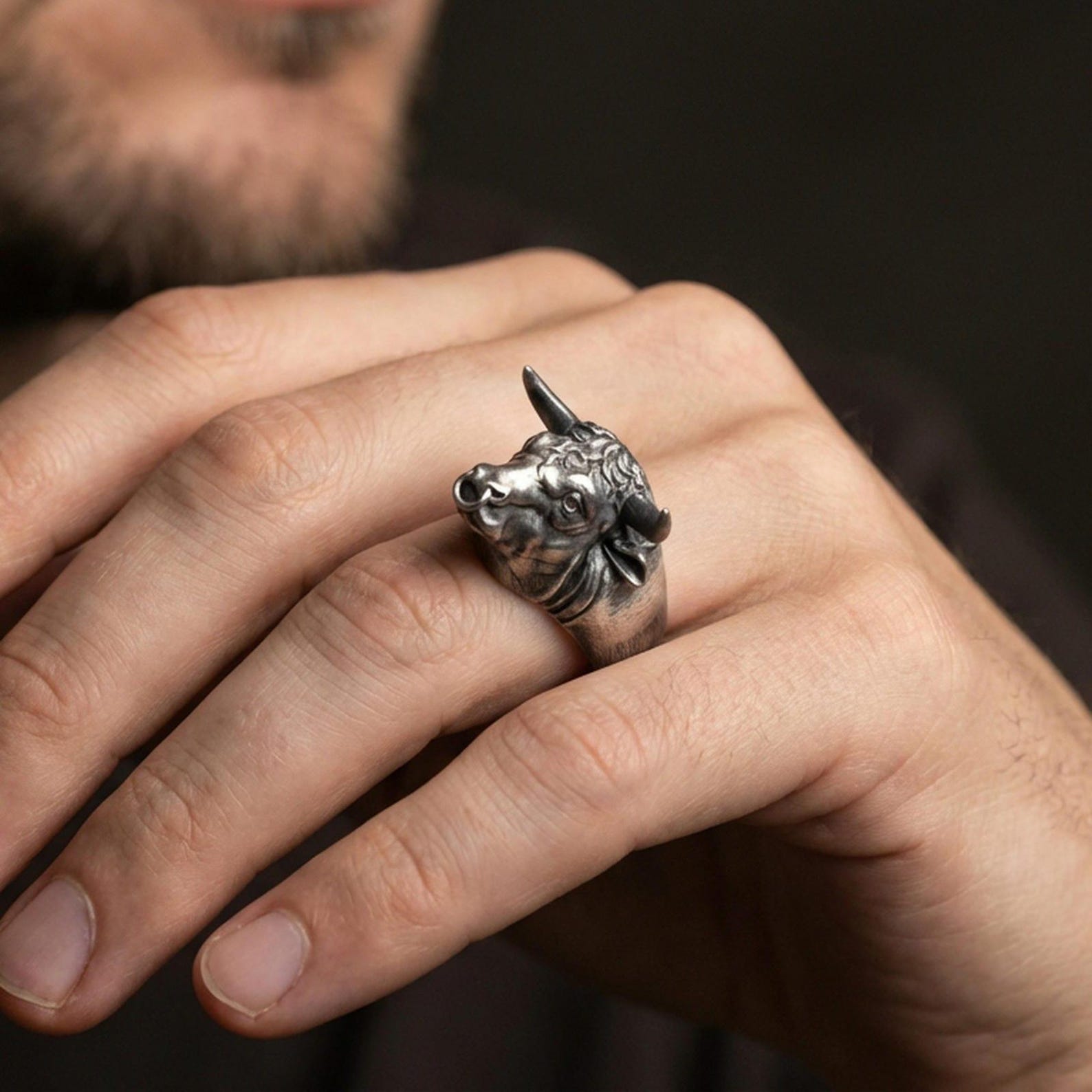Sterling Silver Bull Ring, Unisex Animal Jewelry - Etsy