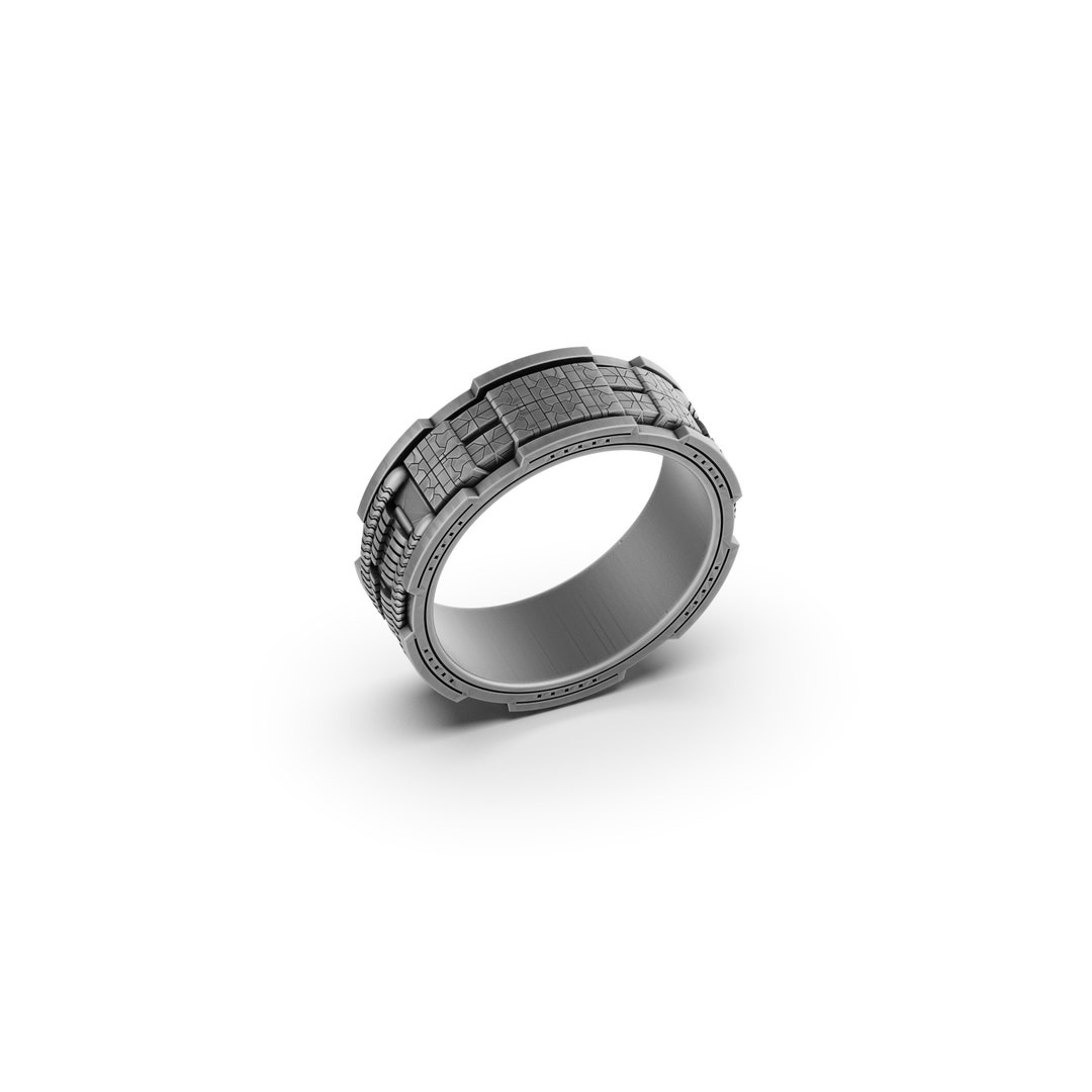 Sci-fi Band Ring, Space Wedding Ring, Kinetic Gateway Band, Sterling ...