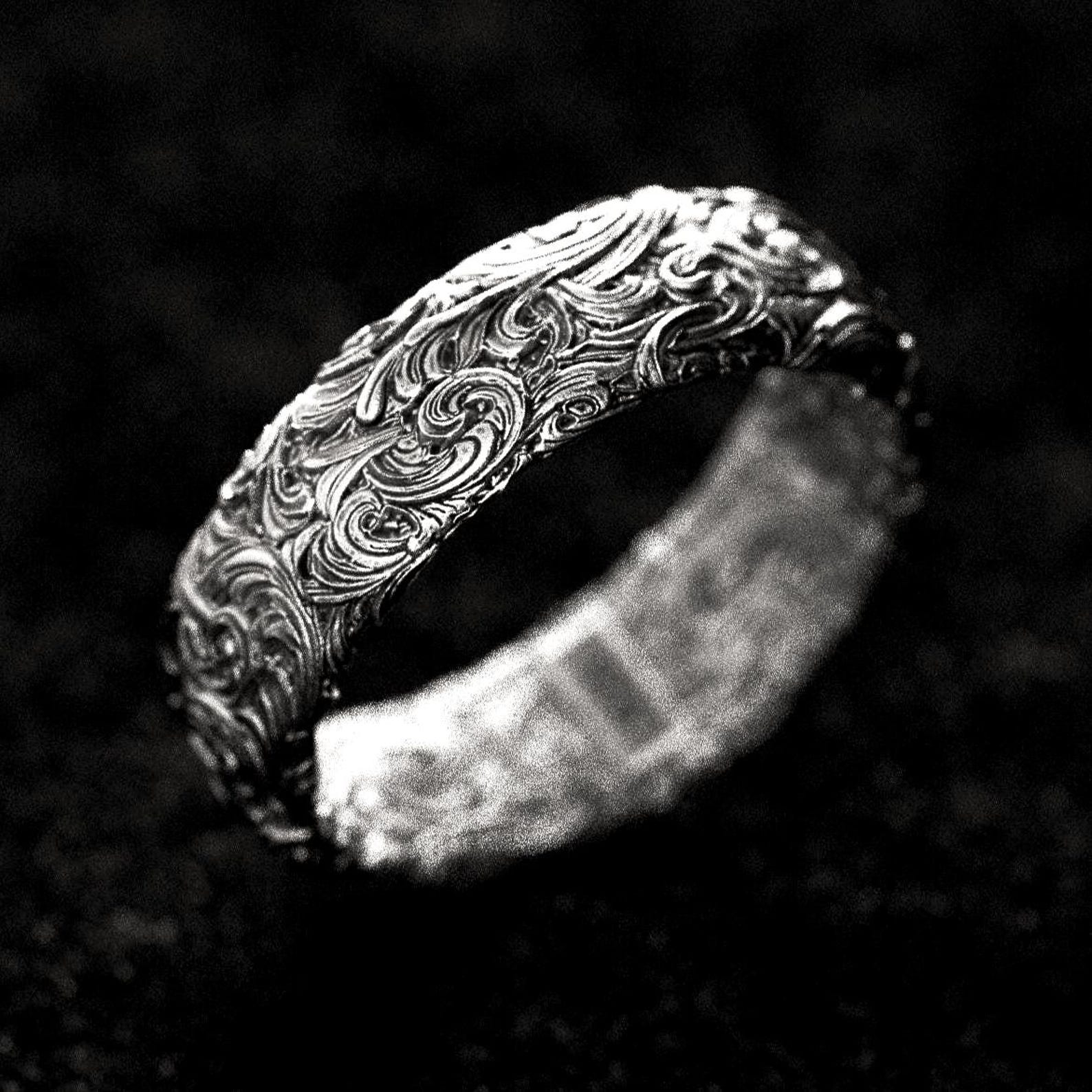 Engraved Sterling Silver Band Ring – Ornamental Scroll Pattern ...