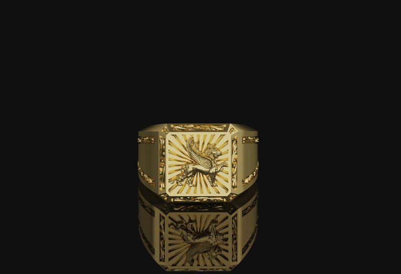 Gold Plated Silver Gryphon Ring Griffon Jewelry Griffin Guardian ...