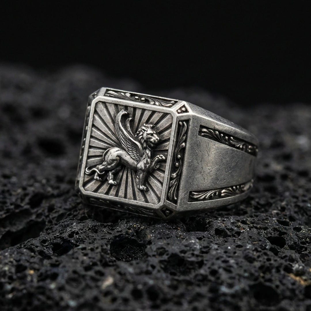 Sterling Silver Gryphon Ring, Greek Myth Jewelry - Etsy