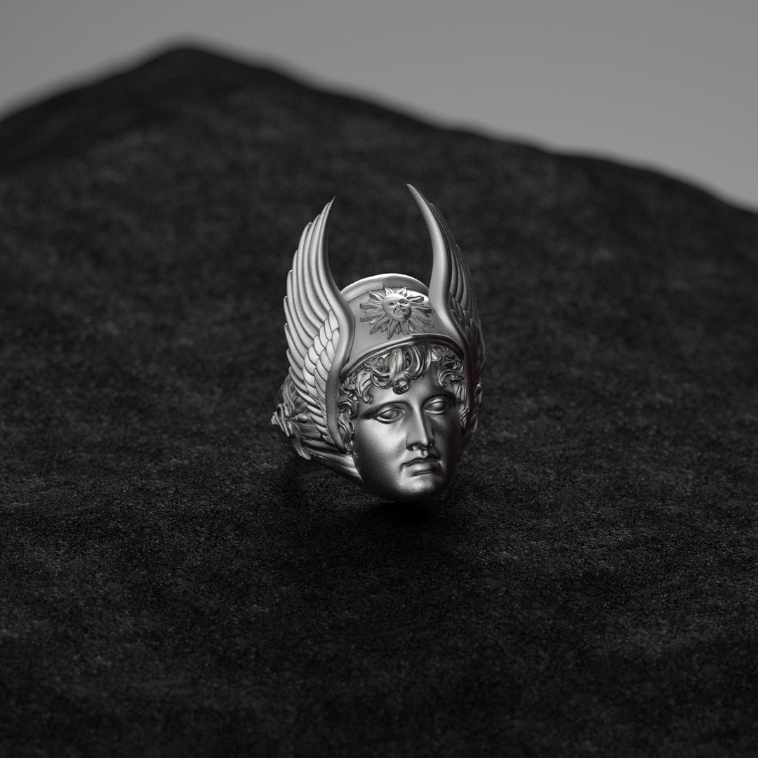Sterling Silver Hermes Ring – Greek God, Winged Helmet - Etsy UK