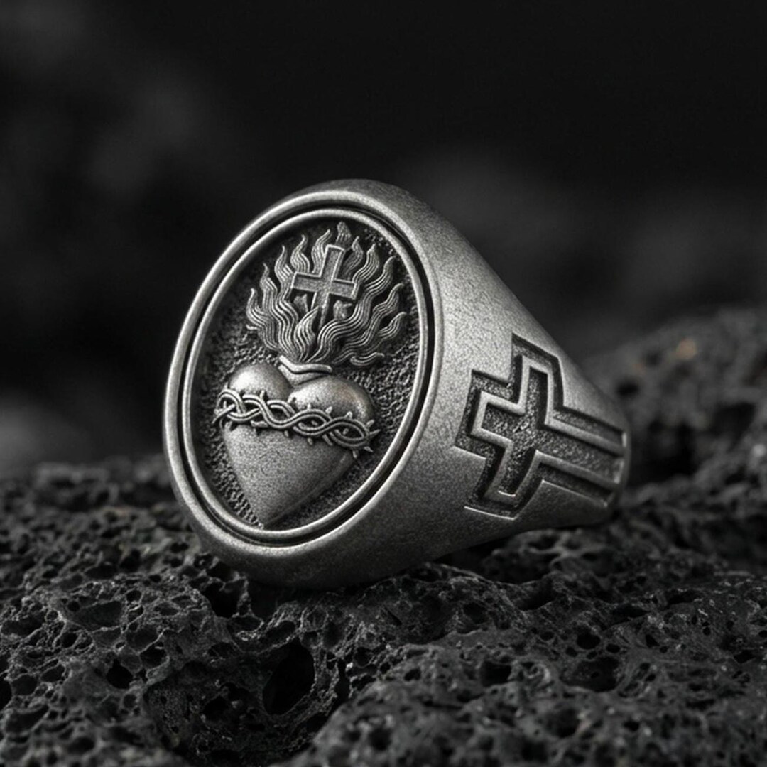 Sacred Heart of Jesus Ring – Sterling Silver Catholic Devotional Signet ...