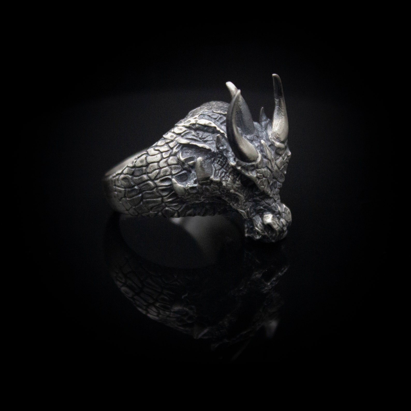 Silver Horned Dragon Adjustable Ring Men's Mythical - Etsy