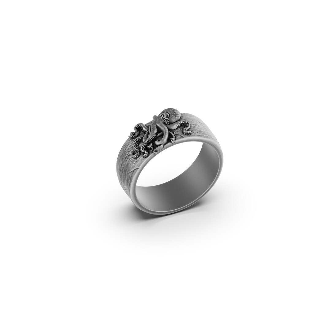 Octopus Ring, Marine Life Band, Undersea Jewelry, Tentacle Detail Ring ...
