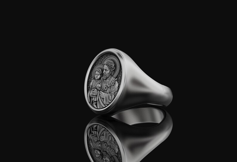 925 Silver St Joseph Religious Silver Signet Ring Christian | Etsy