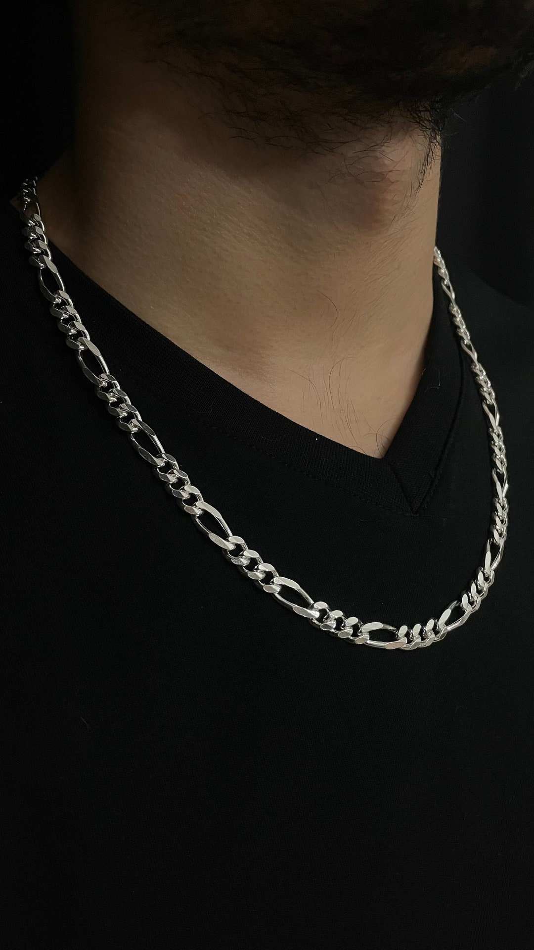 7mm Sterling Silver Figaro Chain Necklace, Oxidized Finish - Etsy