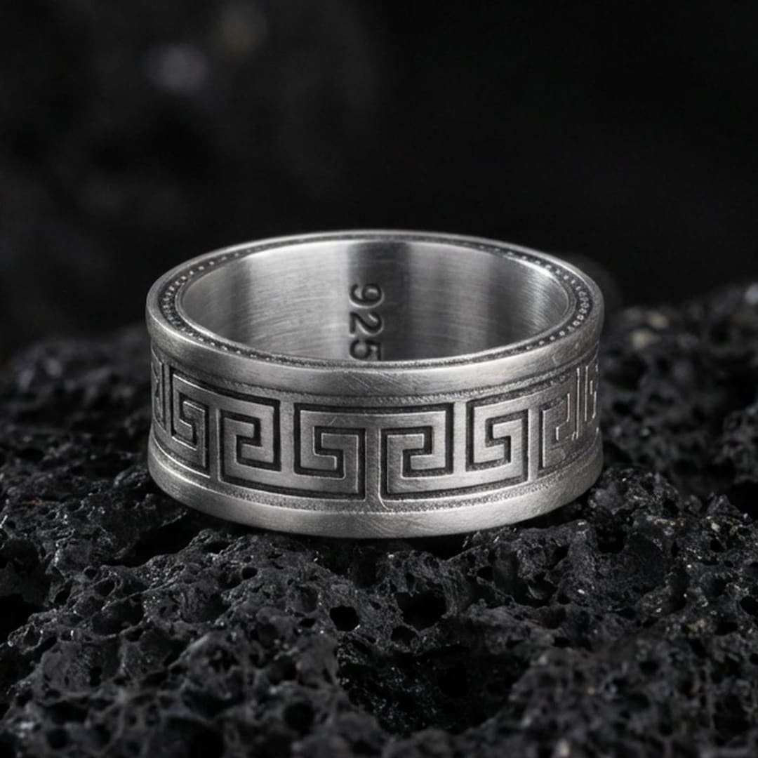 Sterling Silver Greek Key Ring, Hellenic Band - Etsy